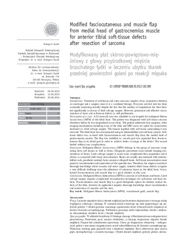 (PDF) Modified fasciocutaneous and muscle flap from medial head of ...