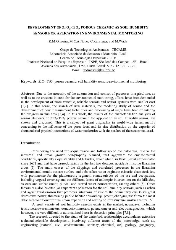 (PDF) Development of ZrO2-TiO2 Porous Ceramic as Soil Humidity Sensor ...