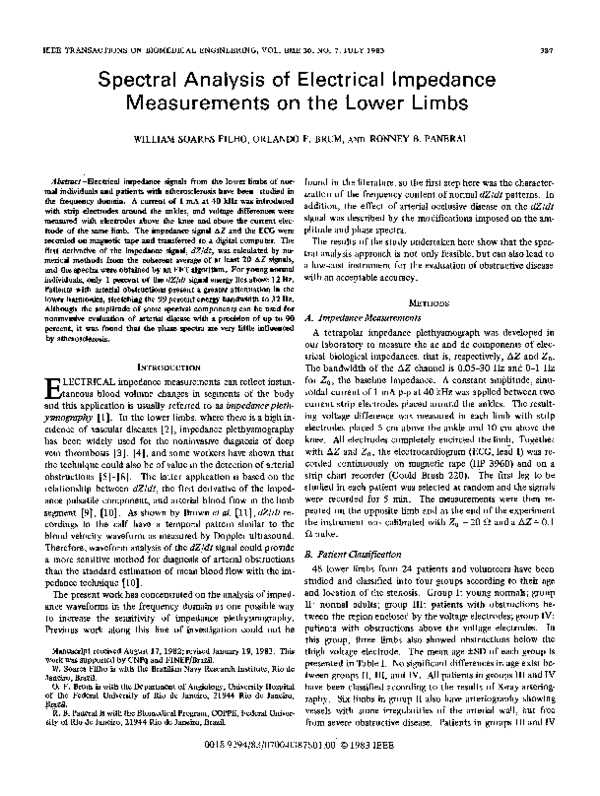 (PDF) Spectral Analysis of Electrical Impedance Measurements on the Lower Limbs
