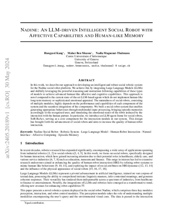 (PDF) Nadine: An LLM-driven Intelligent Social Robot with Affective Capabilities and Human-like ...