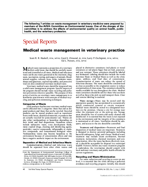 (PDF) Medical waste management in veterinary practice