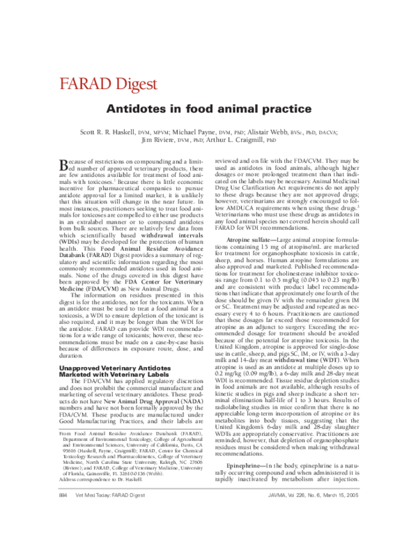 Antidotes in food animal practice
