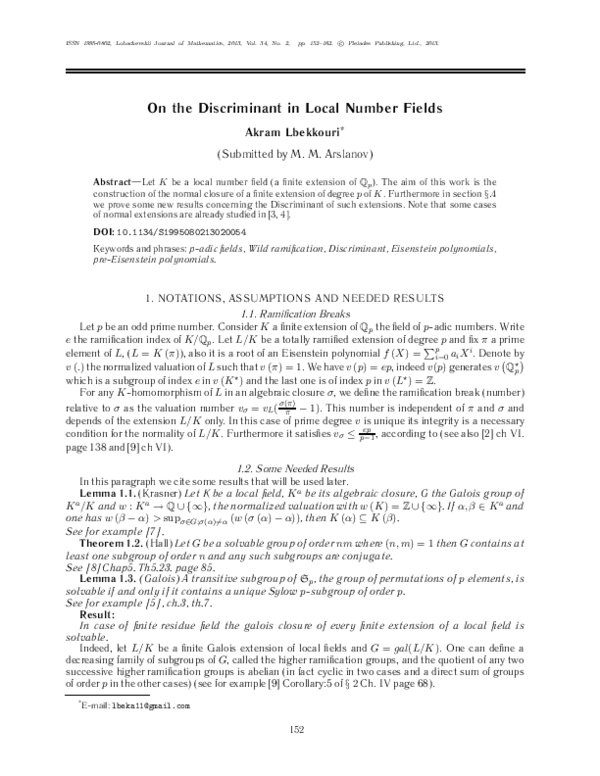 (PDF) On the discriminant in local number fields