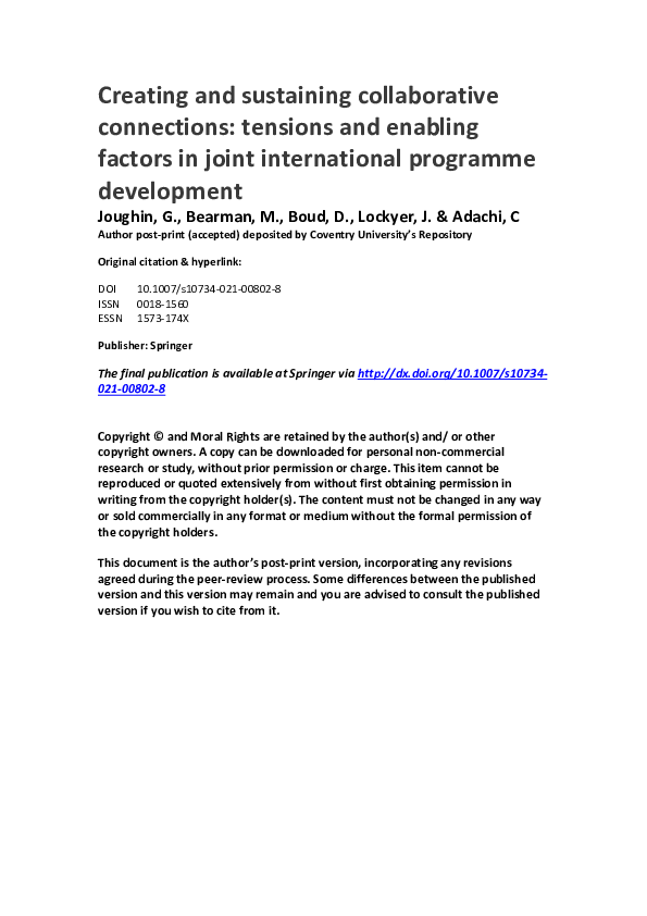(PDF) Creating and sustaining collaborative connections: tensions and ...