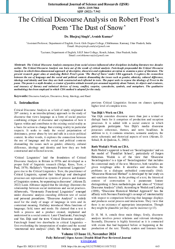 (PDF) The Critical Discourse Analysis on Robert Frost’s Poem 'The Dust ...
