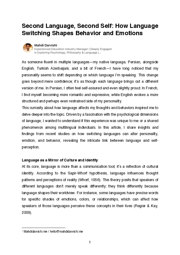 (PDF) Second Language Second Self: How Language Switching Shapes ...