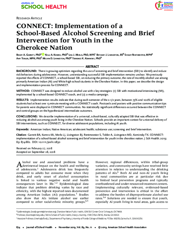 (PDF) CONNECT: Implementation of a School‐Based Alcohol Screening and ...
