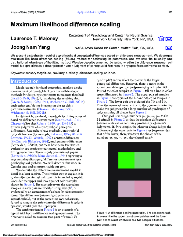 (PDF) Maximum likelihood difference scaling