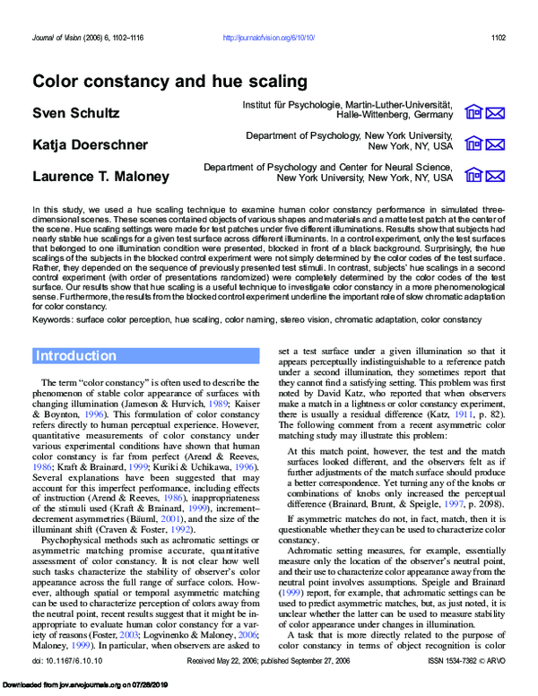 (PDF) Color constancy and hue scaling