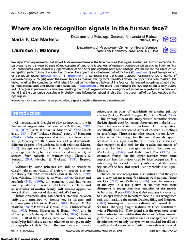 (PDF) Where are kin recognition signals in the human face?