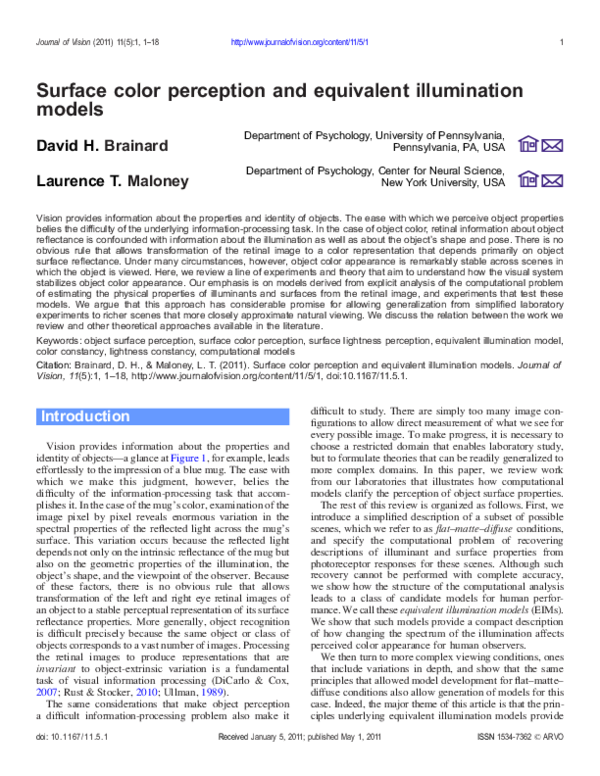 (PDF) Surface color perception and equivalent illumination models