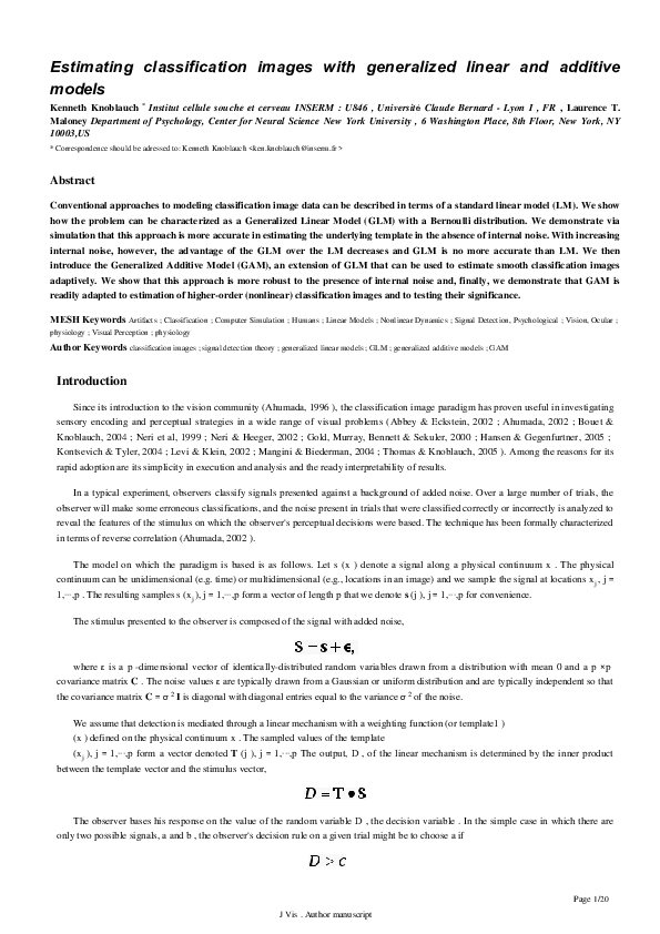 (PDF) Estimating classification images with generalized linear and ...
