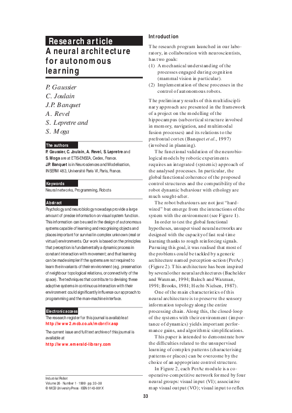 (PDF) A neural architecture for autonomous learning | Sorin Daniel Moga ...