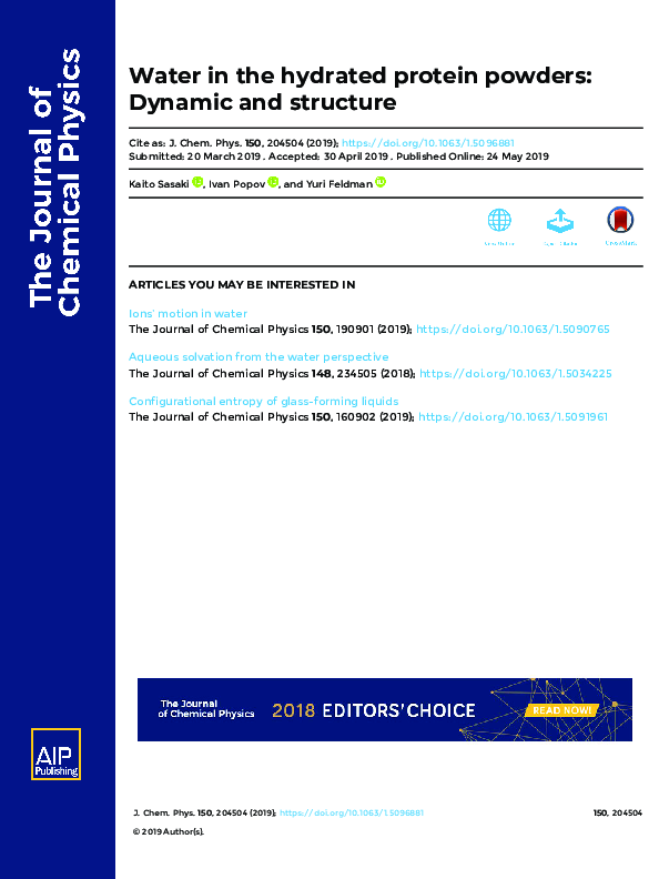 (PDF) Water in the hydrated protein powders: Dynamic and structure