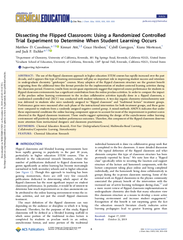 (PDF) Dissecting the Flipped Classroom: Using a Randomized Controlled ...
