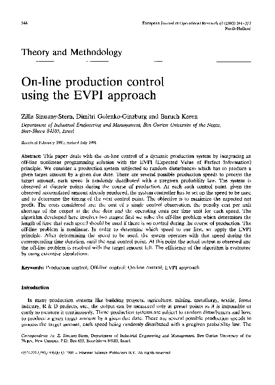 (PDF) EVPI-Based Control for Dynamic Production Systems