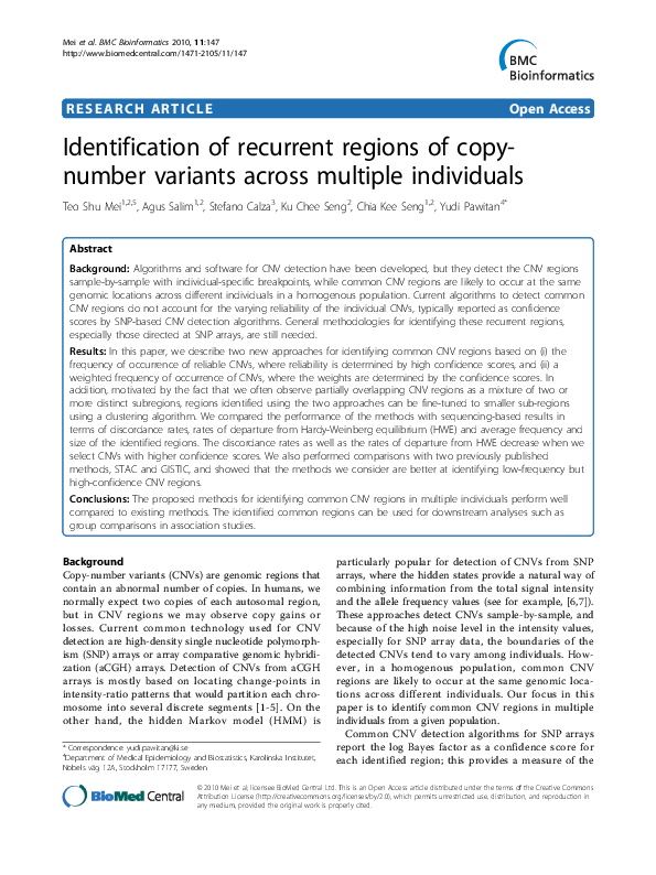 Pdf Identification Of Recurrent Regions Of Copy Number Variants Across Multiple Individuals
