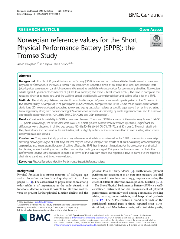 (PDF) Norwegian reference values for the Short Physical Performance ...