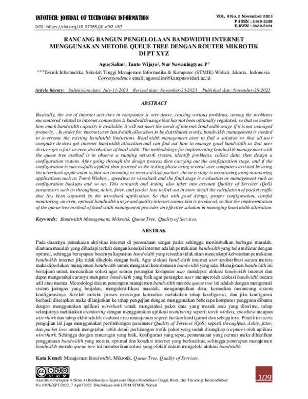 (PDF) Rancang Bangun Pengelolaan Bandwidth Internet Menggunakan Metode Queue Tree Dengan Router ...