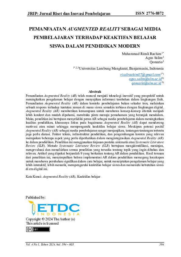(PDF) Pemanfaatan Augmented Reality Sebagai Media Pembelajaran Terhadap Keaktifan Belajar Siswa ...