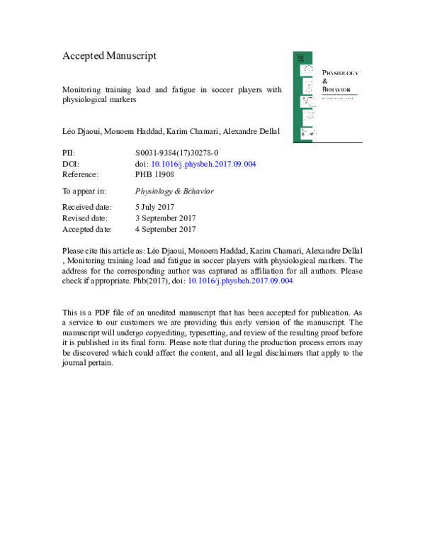 (PDF) Monitoring training load and fatigue in soccer players with ...