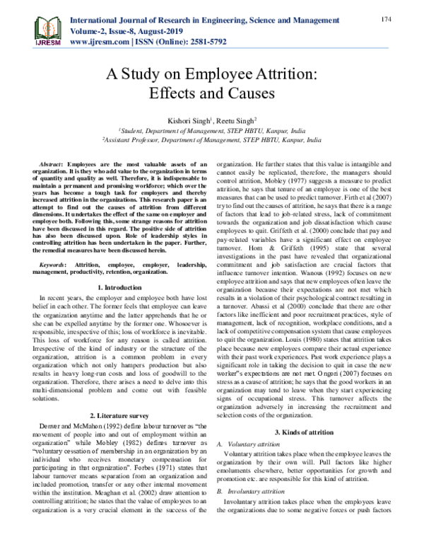 (PDF) A Study on Employee Attrition : Effects and Causes