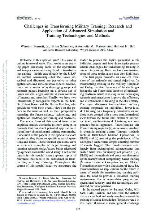 (PDF) Challenges in transforming military training: Research and application of advanced ...