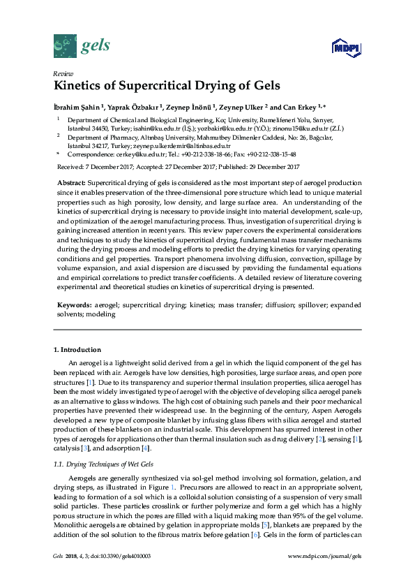 (PDF) Kinetics of Supercritical Drying of Gels | Yaprak Ozbakir - Academia.edu