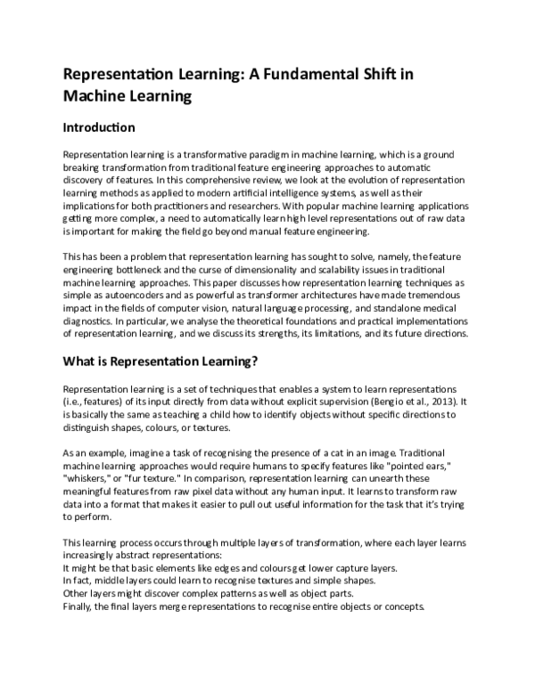 (PDF) Representation Learning: A Fundamental Shift in Machine Learning
