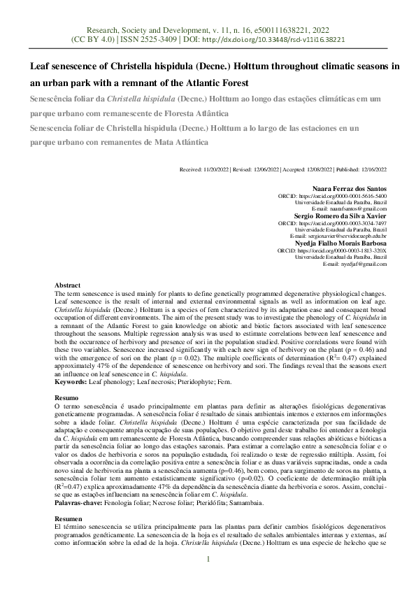 (PDF) Leaf senescence of Christella hispidula (Decne.) Holttum ...