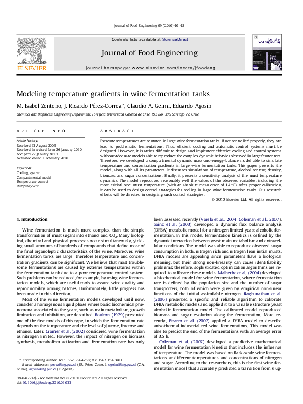 (PDF) Modeling temperature gradients in wine fermentation tanks