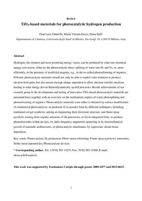 Pdf Tio2 Based Materials For Photocatalytic Hydrogen Production