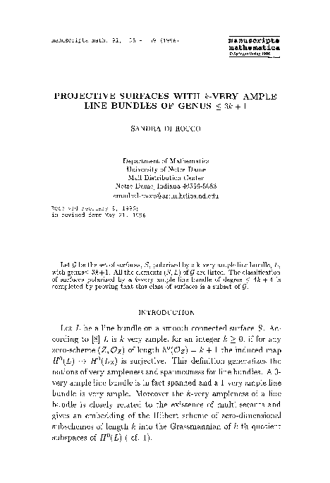 (PDF) Projective surfaces withk-very ample line bundles of genus ≤3k+1