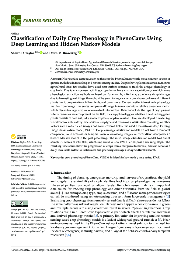 (PDF) Classification of Daily Crop Phenology in PhenoCams Using Deep Learning and Hidden Markov ...