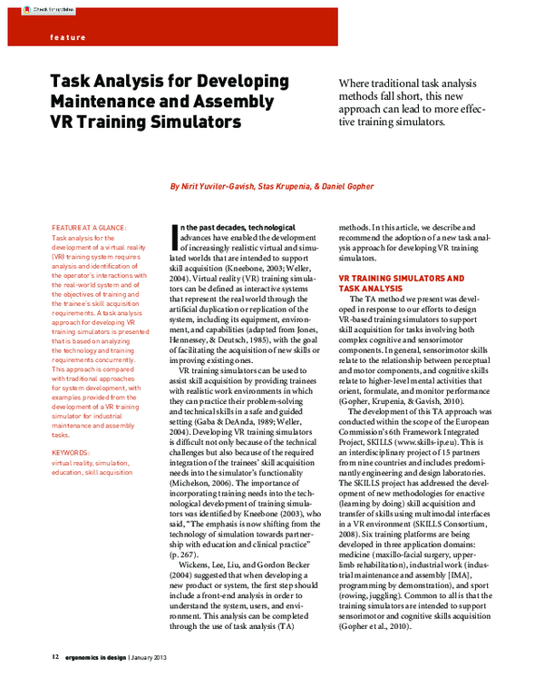 (PDF) Task Analysis for Developing Maintenance and Assembly VR Training ...