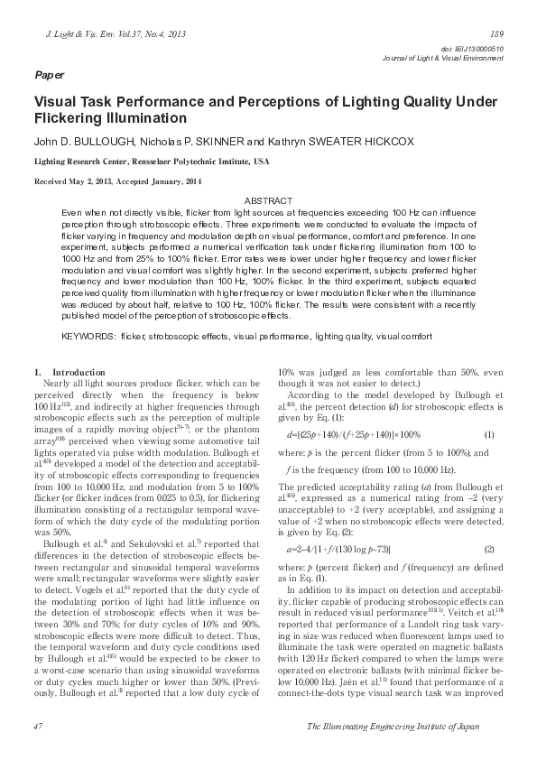 (PDF) Visual Task Performance and Perceptions of Lighting Quality Under ...