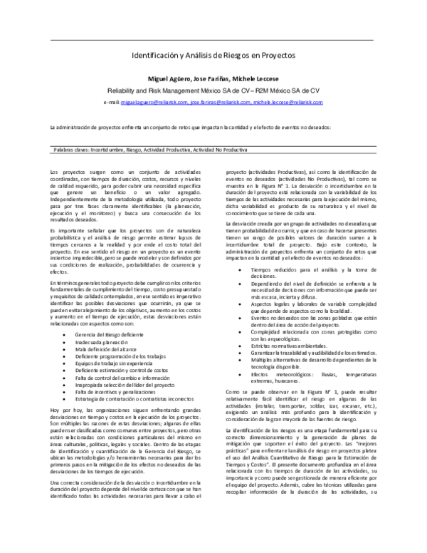 (PDF) IDENTIFICACIÓN Y ANÁLISIS DE RIESGOS EN PROYECTOS