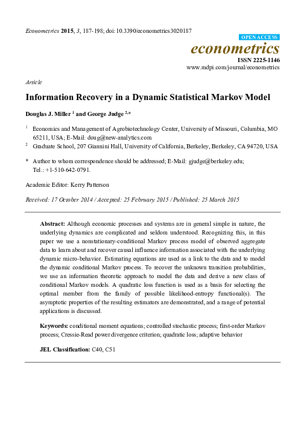 (PDF) Information Recovery in a Dynamic Statistical Markov Model