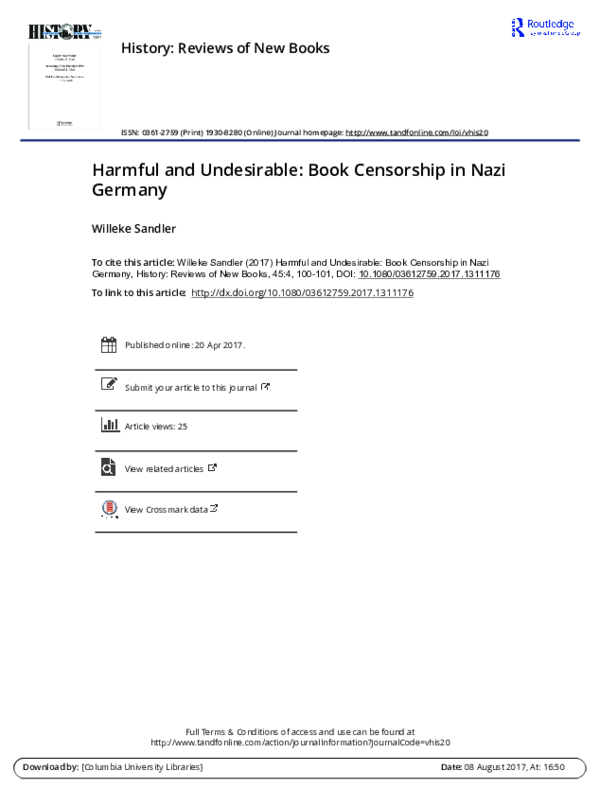 (PDF) Harmful and Undesirable: Book Censorship in Nazi Germany