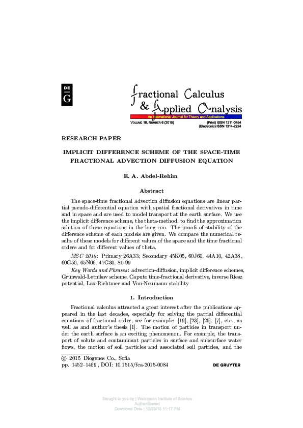 (PDF) Implicit Difference Scheme of the Space-Time Fractional Advection ...