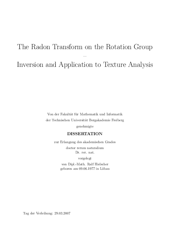 (PDF) The Radon transform on the rotation group: inversion and application to texture analysis