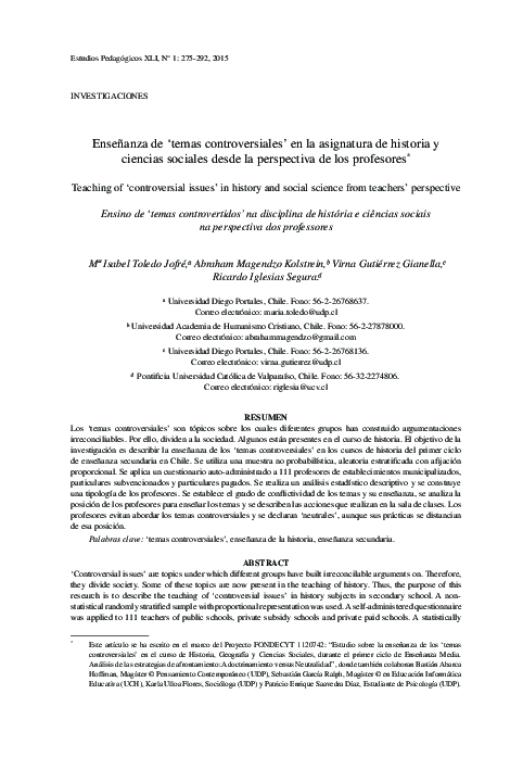 (PDF) Enseñanza de 'temas controversiales' en la asignatura de historia ...