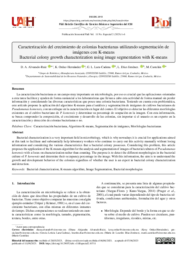 (PDF) Caracterizacion del crecimiento de colonias bacterianas utilizando segmentación de ...