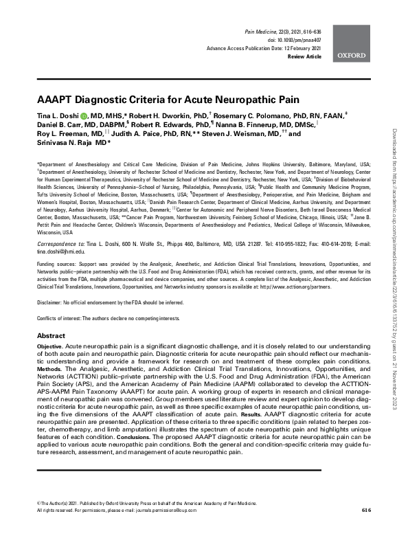 (PDF) AAAPT Diagnostic Criteria for Acute Neuropathic Pain