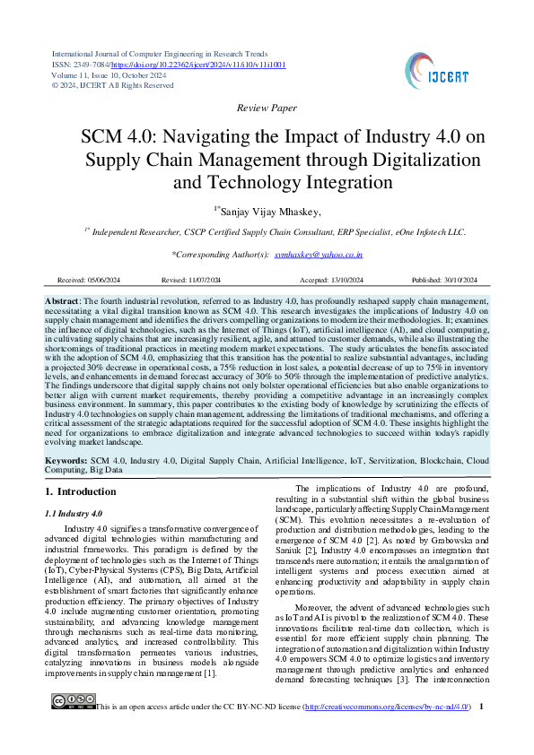 (PDF) SCM 4.0: Navigating the Impact of Industry 4.0 on Supply Chain ...