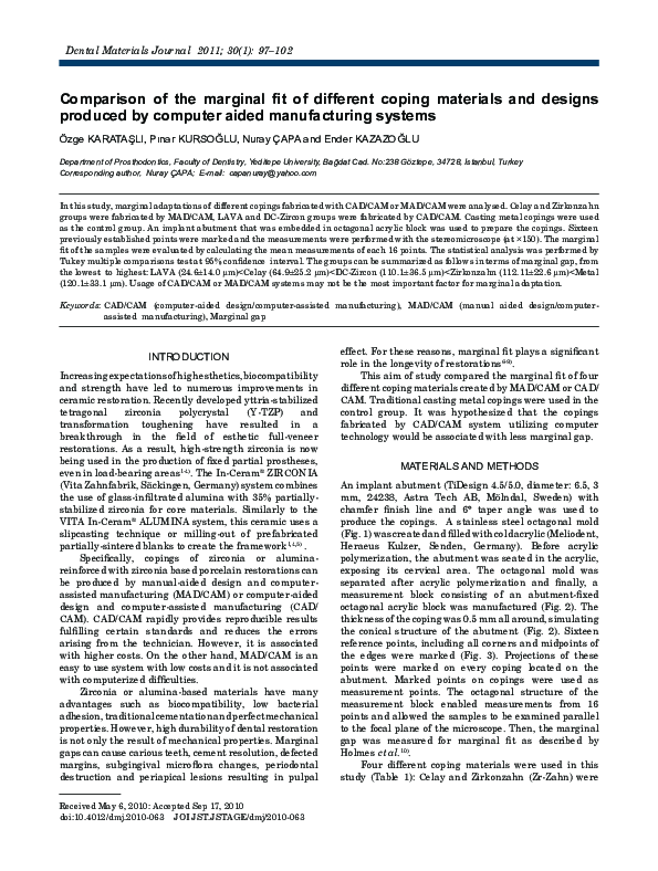 (PDF) Comparison of the marginal fit of different coping materials and ...