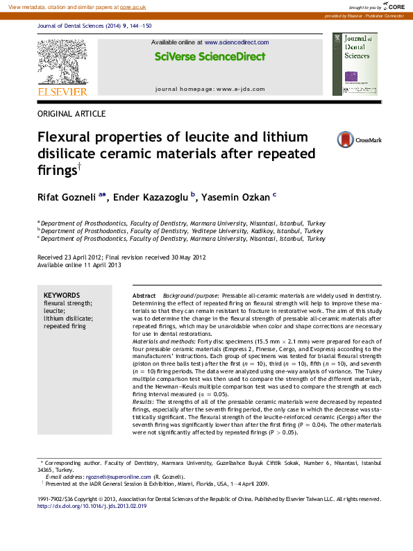 (PDF) Flexural properties of leucite and lithium disilicate ceramic ...
