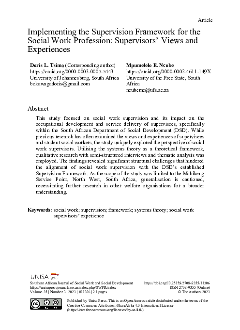 (PDF) Implementing the Supervision Framework for the Social Work ...