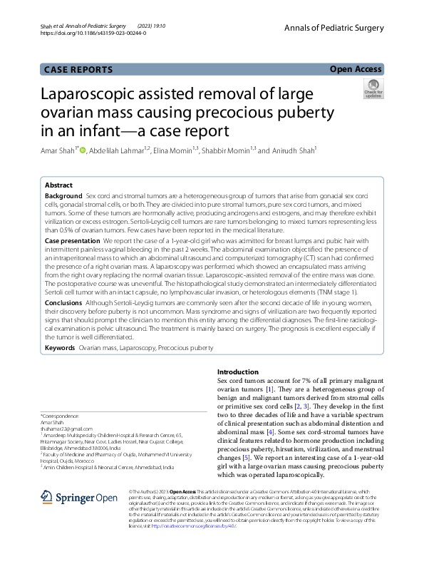 (PDF) Laparoscopic assisted removal of large ovarian mass causing ...
