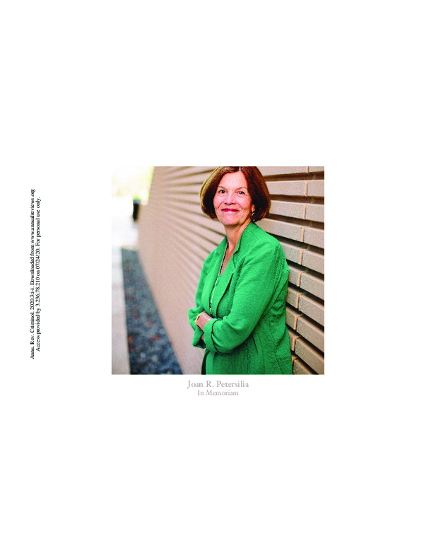 (PDF) In Memoriam Joan R. Petersilia (1951–2019)